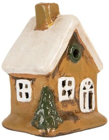 Hnědý keramický svícen na čajovou svíčku domek Village - 9*7*11 cm