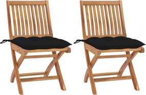 vidaXL Zahradní židle 2 ks podušky masivní teak [3062449] Barva: Černá