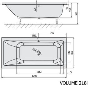 Polysan Polysan, MIMOA obdélníková vana 170x80x39cm, bílá, 71713