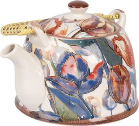 Krémová konvička s tulipány a se sítkem - 18*14*12 cm / 800 ml