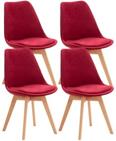 Židle Linares (SET 4 ks) ~ samet, dřevěné nohy natura - Červená