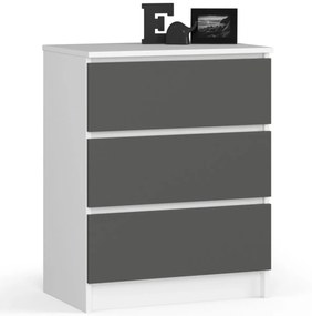 Komoda Kuba 60 cm - 3 šuplíky bílá/grafitová