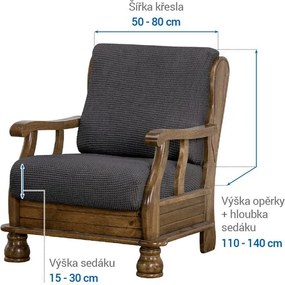 Super strečové potahy NIAGARA antracitová křeslo s dřevěnými rukojeťmi (š. 50 - 80 cm)