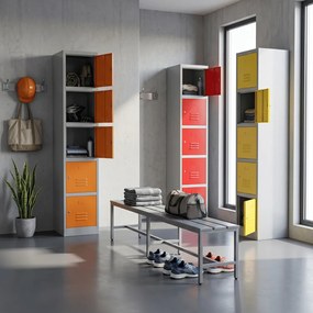 Kovová šatní skříňka - 5 boxů, 38 x 45 x 185 cm, cylindrický zámek, šedá - ral 7035