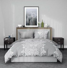 Saténové povlečení 160x200 Elegant 004 Glamour šedobílé orientální ornamenty oboustranné S 23 Faro