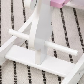 HOMCOM Houpací Kůň pro Děti 1-3 Roční Houpací Dřevěný Kůň s Řídítky a Pedály Nosnost 50 kg 68x27x46,5 cm Bílá a Růžová