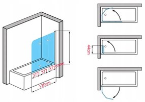 BPS-koupelny Trojdílná vanová zástěna HYD-PR05 120x140 černá/transparent