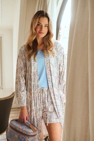 Pip Studio Naomi kimono Kairi Bloom, modré (Kimono z měkké strečové viskózy)