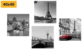 Set obrazů  Paříž s retro červeným autem - 4x 40x40 cm