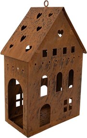 Rezavý svícen ve tvaru domku Rustic Charm - 20*12*29 cm