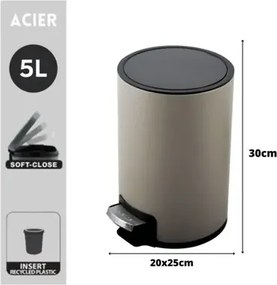 Spirella RIKU Pedálový odpadkový koš 5 L šedohnědá / ocel