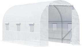 Zelený skleník Outsunny 445x200x200cm, fóliový skleník na rajčata s dveřmi, oknem, fóliovým tunelem vyrobený z pozinkované oceli, rostlinný tunel, skl