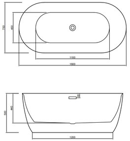 BPS-koupelny Volně stojící akrylátová vana HYD-CES518B 160x75 bílá, odtokový komplet zlatý