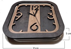 Li-Go Dřevěné hodiny nástěnné "Čtverec" černá s patinou/dub světlý 31 cm velikost svítidla/hodin: 31 cm