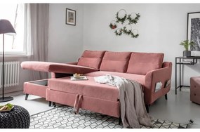 Růžová sametová rozkládací rohová pohovka Miuform Stylish Stan, levý roh