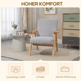 Křeslo HOMCOM Čalouněné křeslo s područkami Křeslo do obývacího pokoje Relaxační křeslo Scandi design Nohy z gumového dřeva Světle šedá barva do obýv…