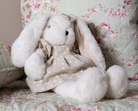 Béžový plyšový králíček v srdíčkových šatičkách - 23*26*21 cm