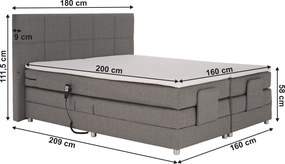 Elektrická polohovací postel, boxspring, šedá, 160x200, MURKO NEW