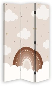 Ozdobný paraván Barevná duha a mraky - 110x170 cm, třídílný, korkový paraván