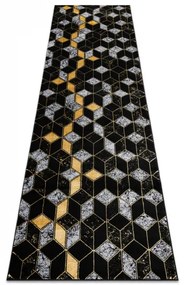 Koberec Běhoun kusový GLOSS 400B 86 Geometrický 3D vzor černý / zlatý Rozměr: 60x250 cm