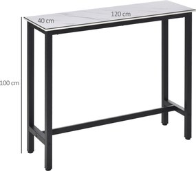 HOMCOM Barový stůl s mramorovým vzhledem, kuchyňský stůl s nastavitelnými nohami do obývacího pokoje, jídelny, ocel 120 x 40 x 100 cm Bílá+Černá