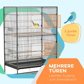 PawHut Ptačí klec PawHut, voliéra pro ptáky s bidly a policí, 94 x 57 x 153 cm, šedá, s dvířky a kolečky pro ptáky | Aosom.de