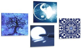 Set obrazů Feng Shui v modrém provedení - 4x 40x40 cm