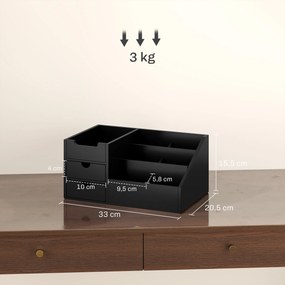 HOMCOM Bambusový organizér na stůl s 2 šuplíky, 6 přihrádkami a policí, do kanceláře nebo domova 33x20.5x15.5 cm Černý