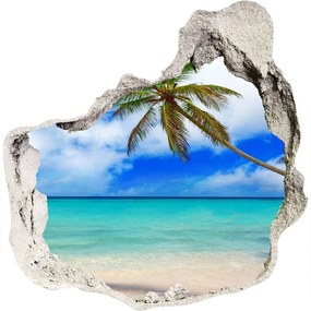 Wallmuralia Díra 3D ve zdi nálepka Karibské ostrovy pláž 75x75 cm