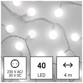 Vánoční osvětlení EMOS D5AC01 ZY2022T 40LED řetěz 4m velké kuličky studená bílá s časovačem