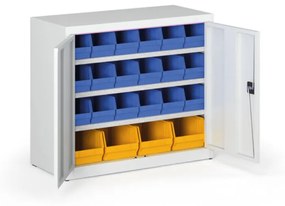 Skříň s plastovými boxy BASIC - 800 x 400 x 920 mm, 18xB/4xC, šedá/šedé dveře