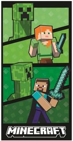 Bavlněná plážová osuška Minecraft - motiv Creeper Fight × Alex a Steve - 100% bavlna - 70 x 140 cm