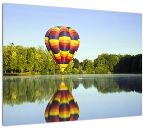 Skleněný obraz horkovzdušného balónu na jezeře (70x50 cm)
