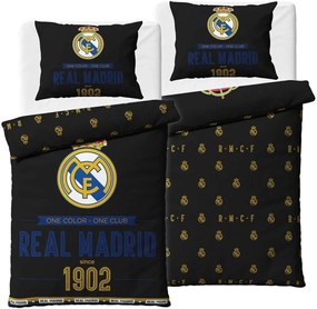 Bavlněné ložní povlečení FC Real Madrid - motiv Royal Black - 100% bavlna Renforcé - 70x90 cm +140x200 cm