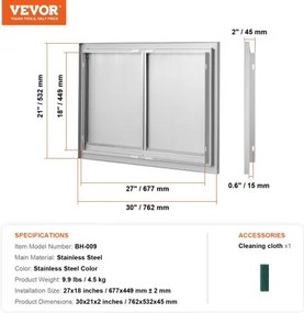 BBQ přístupová dvířka, 762 × 532 mm dvojitá venkovní kuchyňská dvířka