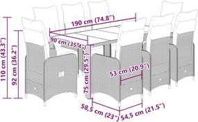 9dílný zahradní bistro set s poduškami černý polyratan 3277140