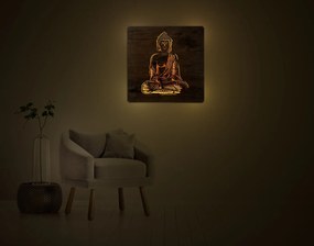 Li-Go "Buddha" světelný obraz s baterií 62x62cm varianta: ovládání na obraze včetně dálkového ovladače, provedení: dub