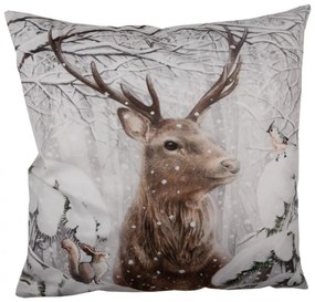 Povlak na polštář s motivem jelena a veverky v zimní přírodě – 45x45 cm