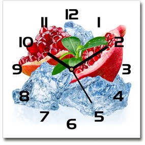 Wallmuralia Skleněné hodiny čtverec Granátové jablko s ledem 30x30 cm
