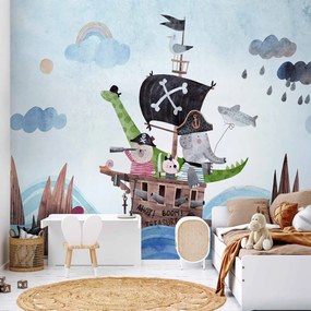 Fototapeta Mořské dobrodružství - malovaná pirátská loď se zvířaty pro děti