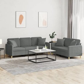 2dílná sedací souprava s polštáři tmavě šedá textil 3202135