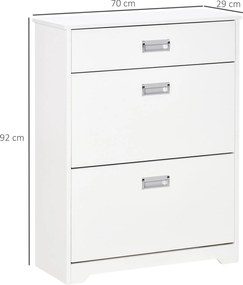 HOMCOM Botník s 2 skládacími zásuvkami, nastavitelnou policí + 1 zásuvkou + 1 pracovní plochou pro až 16 párů, 70cm x 29cm x 92cm, Bílý | Aosom