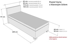 NEW DESIGN postele Válenda VARIO s hlavovým čelem a úložným prostorem, matrace a rošt v ceně, 80×200 cm Velikost postele: 80 × 200 cm, Strana: Pravá