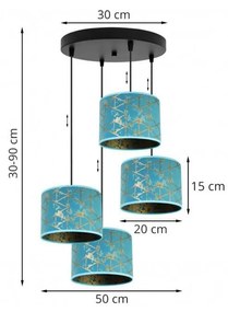 Závěsné svítidlo Werona 4, 4x modré textilní stínítko se vzorem, (výběr ze 2 barev konstrukce), o, g