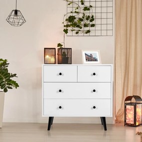 Costway Komoda se 4 zásuvkami Příborník ze dřeva Moderní úložná skříň, bílý