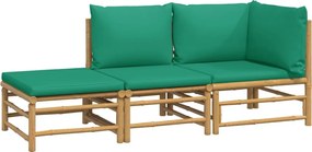 vidaXL 3dílná zahradní sedací souprava s poduškami bambus [3155172] Barva polštáře: Světle šedá