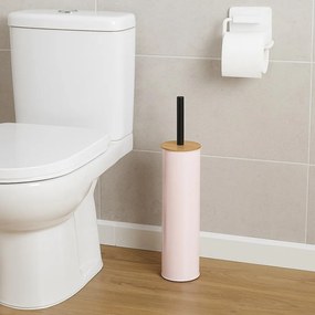 WC kartáč Beri, růžová/s dřevěnými a černými prvky