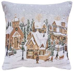 SCANquilt povlak MOTIV LUREX zimní náves béžovostříbrná 40 x 40 cm