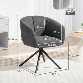 HOMCOM Křeslo, čalouněné křeslo s pohodlnou sedací částí, otočné, měkké potažení, do 120 kg, tmavě šedé