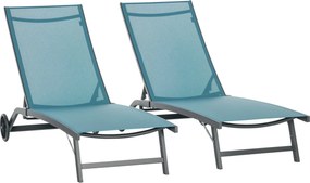 Outsunny Sada 2 venkovních zahradních lehátek, sklápěcí hliníková lehátka se 5 úrovněmi nastavení opěradla a kolečky pro pláž a bazén 165x66x102 cm Mo